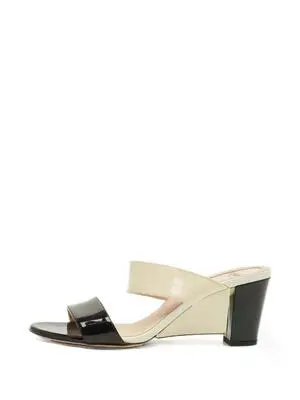 Fendi Tricolour Patent Wedge Sandals - Black