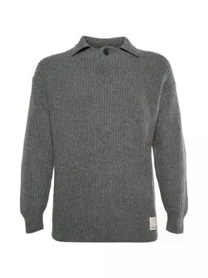 Emporio Armani Fisherman Rib Knit Polo Sweater - Grey