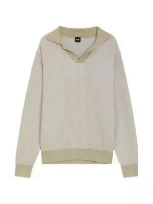 BOSS Ribbed Knit Open Collar Sweater - Neutrals
