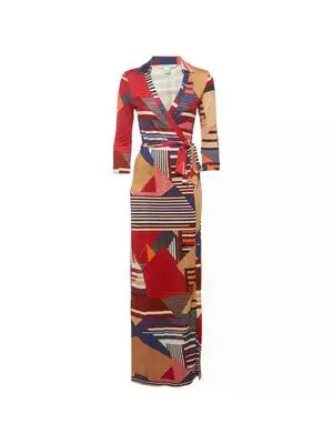 Diane Von Furstenberg Abigail Geometric Print Wrap Maxi Dress
