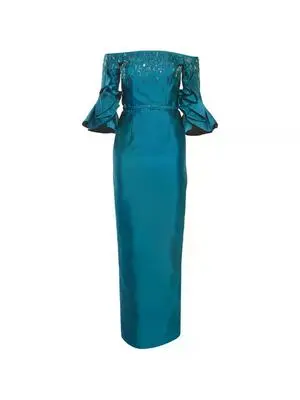 RAMI AL ALI Embellished Ruffle-sleeve Maxi Dress - Blue