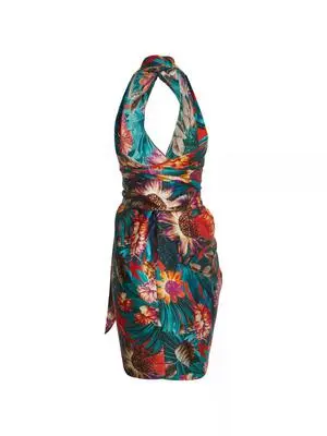 FERRAGAMO Floral Print Draped Mini Dress - Blue