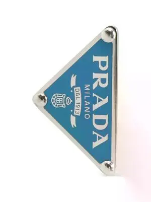 Prada Enamel Triangle Logo Plaque Clip-on Earring - Silver