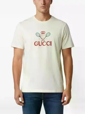 Gucci Tennis Logo-embroidered T-shirt - Neutrals