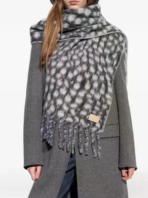 Fendi Fringed Checked Scarf - Grey