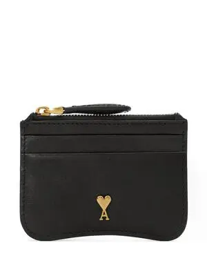 AMI Paris Paris Paris Zipped Cowhide-leather Card Holder - Black