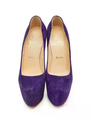 CHRISTIAN LOUBOUTIN Calf Suede Daffodile Platform Almond Toe Stiletto Heel Pumps - Purple
