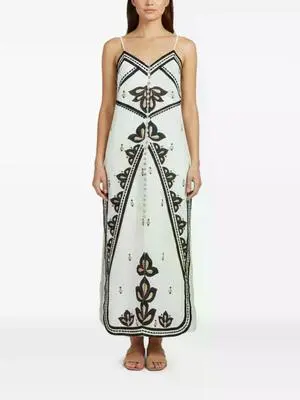 424 Embroidered Midi Dress With Front Button Detail - Neutrals