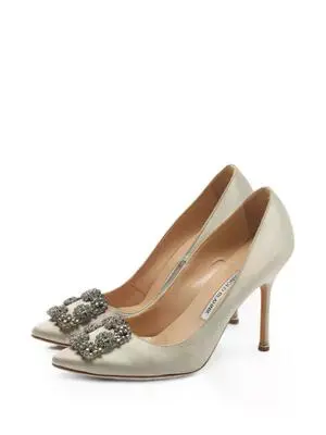 Manolo Blahnik Hangisi Satin Pumps With Crystal Buckle