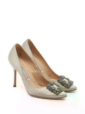 Manolo Blahnik Hangisi Satin Pumps With Crystal Buckle - Neutrals