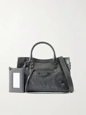 Balenciaga Balenciaga Le City Small Embellished Textured-Leather Tote Gray