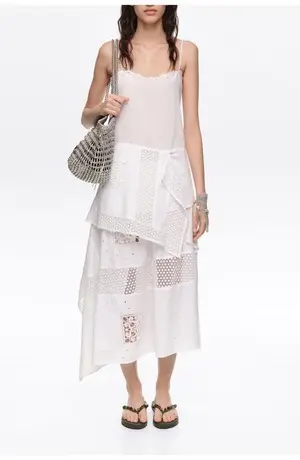 Bimba Y Lola Embroidered Asymmetric Handkerchief Hem Top - White