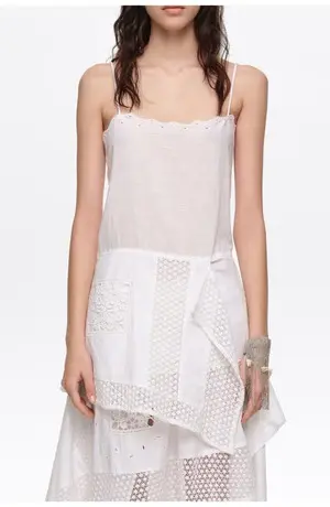 Bimba Y Lola Embroidered Asymmetric Handkerchief Hem Top