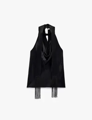 KOTON Satin Halter Top With Fringe Trim