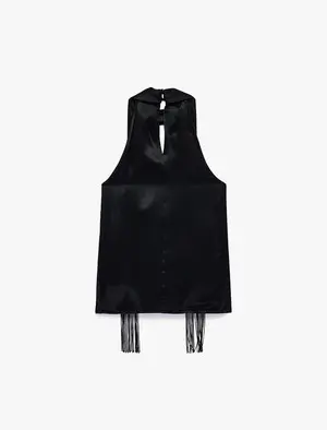 KOTON Satin Halter Top With Fringe Trim