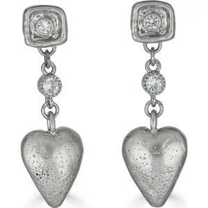 LONI PAUL JEWELRY Rhodium-plated Heart Dangle Earrings With Crystal Accents - Silver
