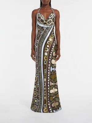 Emilio Pucci Printed Halter Neck Maxi Dress - Brown