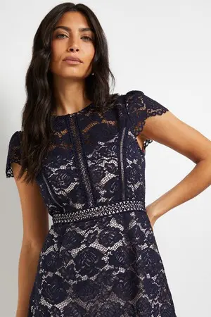 WALLIS Lace Fit And Flare Midi Dress
