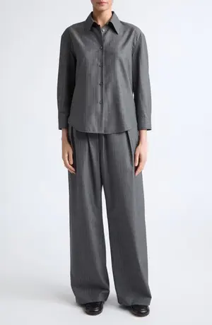 JIL SANDER Pleated Pinstripe Elastic Waist Wool Wide Leg Pants - Koala