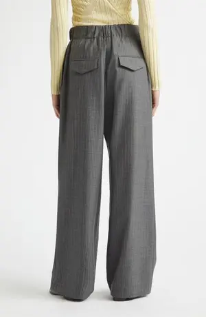 JIL SANDER Pleated Pinstripe Elastic Waist Wool Wide Leg Pants - Koala