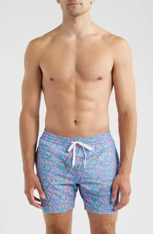 CHUBBIES Spades Floral Swim Trunks - Medium Blue