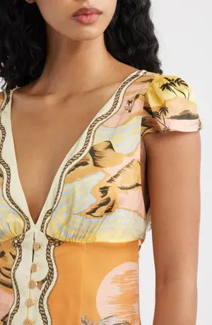 Farm Rio Mixed Scarf Print Voile Dress