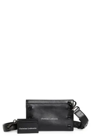CHRISTIAN LOUBOUTIN Mini Stoic Calfskin Leather Crossbody Bag With Card Case - Black