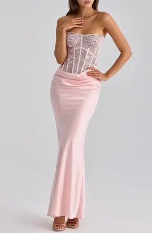 House Of Cb Ayana Strapless Lace & Satin Mermaid Gown - Pink