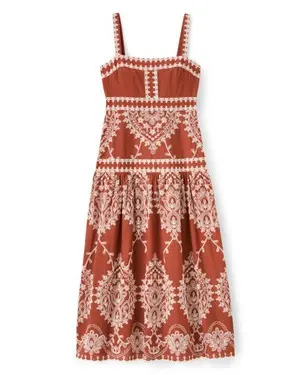 CARTOLINA Adair Embroidery Midi Dress - Saffron