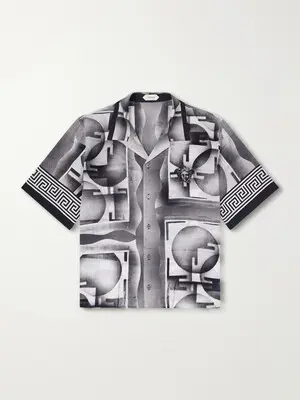 Versace Camp-collar Printed Silk-crepe De Chine Shirt