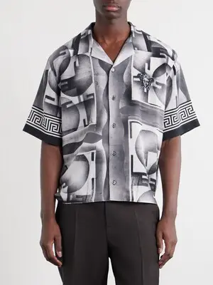 Versace Camp-collar Printed Silk-crepe De Chine Shirt