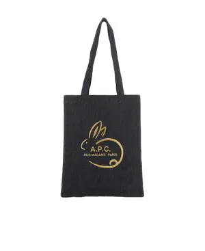 A.p.c. Logo Printed Denim Tote Bag - Black