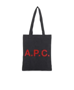 A.p.c. Logo Printed Denim Tote Bag