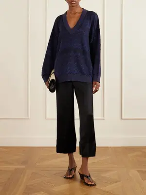 Missoni Striped Crochet-knit V-neck Sweater - Blue