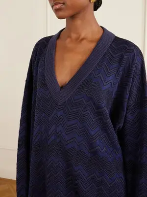 Missoni Striped Crochet-knit V-neck Sweater - Blue