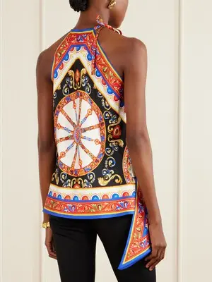 Dolce & Gabbana Carretto Print Halterneck Satin Top - Red