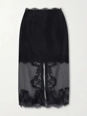 Aje Ophelia Layered Lace-trimmed Silk-organza Midi Skirt - Black