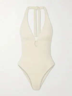 ERES Harmony Embellished Cut-out Stretch-jersey Halterneck Swimsuit - Neutrals