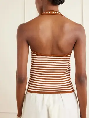 Calle Del Mar Halterneck Striped Knitted Top - Brown