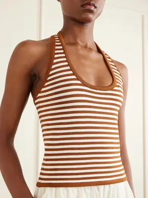 Calle Del Mar Halterneck Striped Knitted Top - Brown