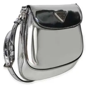 Prada Argento Spazzolato Cleo Flap Bag - Silver
