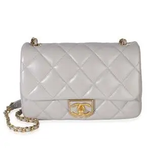 CHANEL Chanel Grey Quilted Lambskin Mini Flap Bag