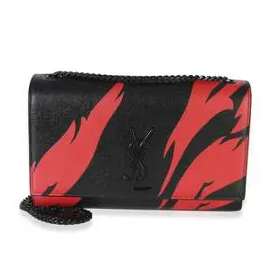Saint Laurent Red Flame Grain De Poudre Kate Chain Bag - Black