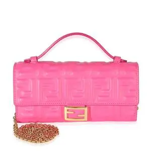 Fendi Nappa Ff 1974 Embossed Top Handle Chain Wallet - Pink