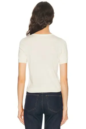 Renggli Silk Cashmere V-neck Knit Tee In Cream - Ecru