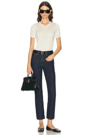 Renggli Silk Cashmere V-neck Knit Tee In Cream - Ecru