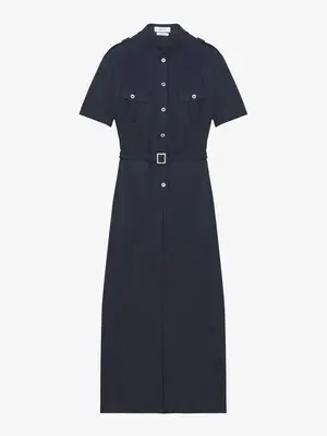Alexander McQueen Wool Gabardine Uniform Midi Dress - Indigo