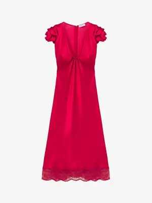 Alexander McQueen Gathered Sleeve Midi Dress - Red