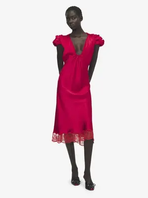Alexander McQueen Gathered Sleeve Midi Dress