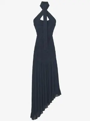 Alexander McQueen Asymmetric Ruched Halterneck Dress - Navy